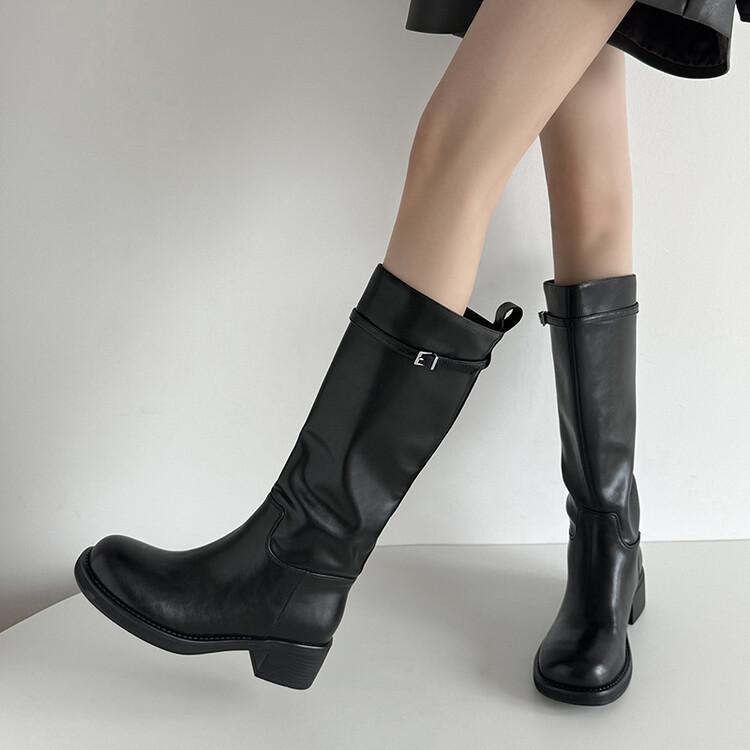 ・対象性別: 女性・シューズ素材: 本革（牛革）・スタイル: シンプル・トゥ形状: スクエア・筒丈: ロング・カラー: ブラック（シングルライニング）,ブラック（ベルベットライニング）,ブラウン（シングルライニング）,ブラウン（ベルベットラ...