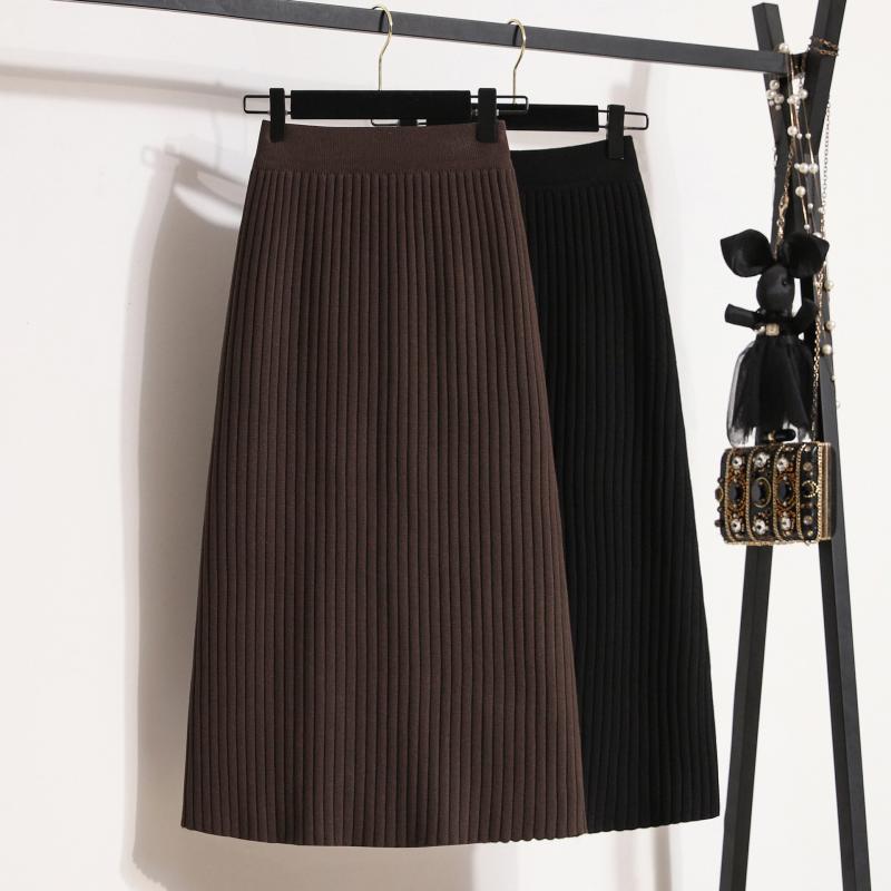 ・柄: 無地・加工: ピットストライプ・生地: ニット・素材: ポリエステル・素材含有率: 30-50%・スカート形状: Aライン・スカート丈: ミドル・要素: シンプル・色: ブラック,ブラウン・サイズ: L,XL,2XL,3XL,4XL...