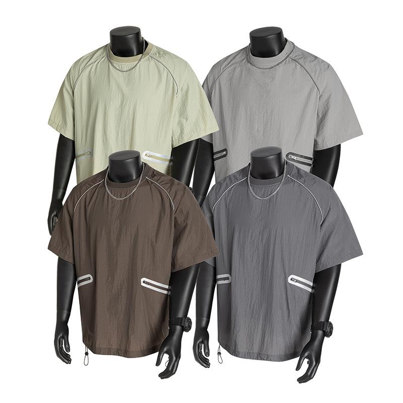 ・素材: ナイロン96%以上・生地: 40Dナイロン皺・フィット: ルーズ・スタイル: プルオーバー・ネック: ラウンドネック・袖丈: ショートスリーブ・袖型: スタンダード・厚み: 普通・用途: カジュアル・色: グレー,ダークグレー,グ...