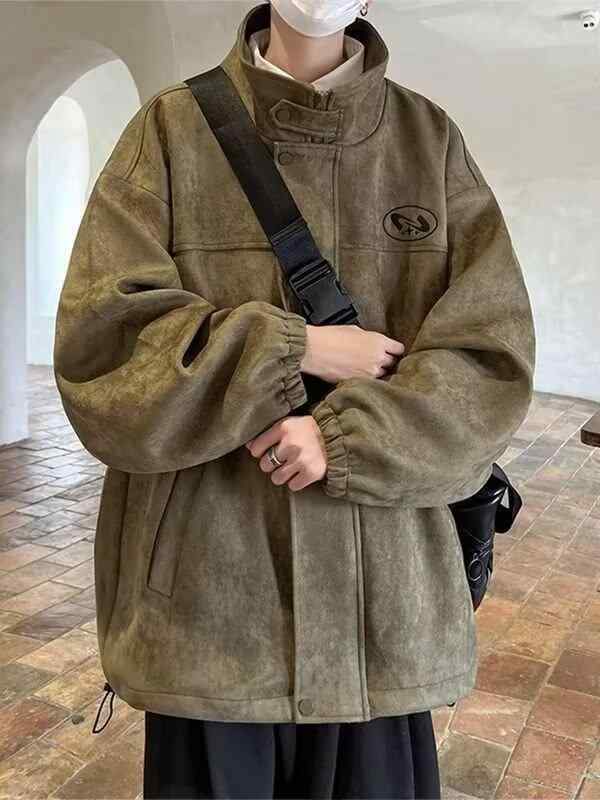 ・機能: 耐摩耗、耐裂け、高色牢度・スタイル: カジュアル・襟型: スタンドカラー・シルエット: ルーズ・厚み: 普通・柄: 無地・生地: スエード・主素材: ビニロン・シーン: カジュアル・着丈: 50cm超65cm以内・ポケット: サイ...