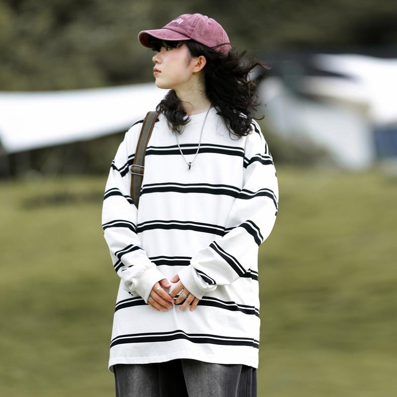 ・素材: コットン96%以上・柄: ストライプ・シルエット: ゆったり・スタイル: プルオーバー・首元: クルーネック・袖丈: 長袖・厚み: 厚手・シーン: カジュアル・ディテール: ニット袖・プリント: 海魂・加工: 色織・色: ホワイト...