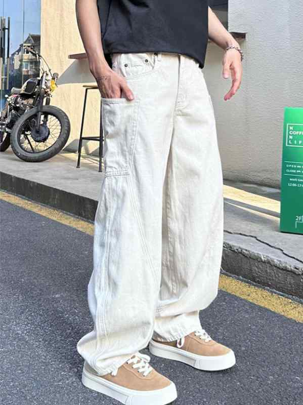 ・性別: メンズ・素材: デニム コットン60%・色: ネイビー,オフホワイト・サイズ: S,M,L,XL,2XL,3XL・スタイル: ベーシック・パンツシルエット: ストレート・丈: ロングパンツ・ウエスト: ローライズ・前立て: ジップ...