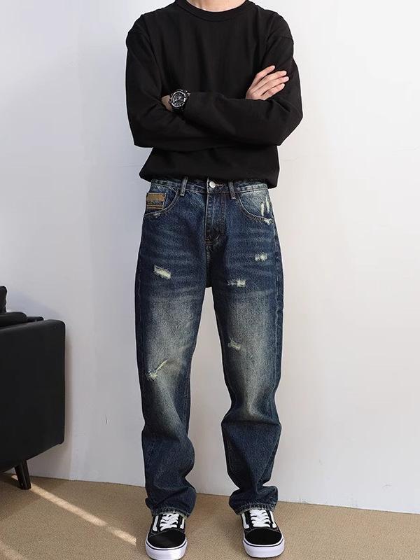 ・スタイル: ヴィンテージ・款式: ベーシック・パンツタイプ: ルーズ・特殊加工: ウォッシュ・パンツ丈: ロング・ウエスト位置: ミッド・フロント: ジップ・厚み: スタンダード・素材: デニム・主素材成分: コットン65%・ディテール:...