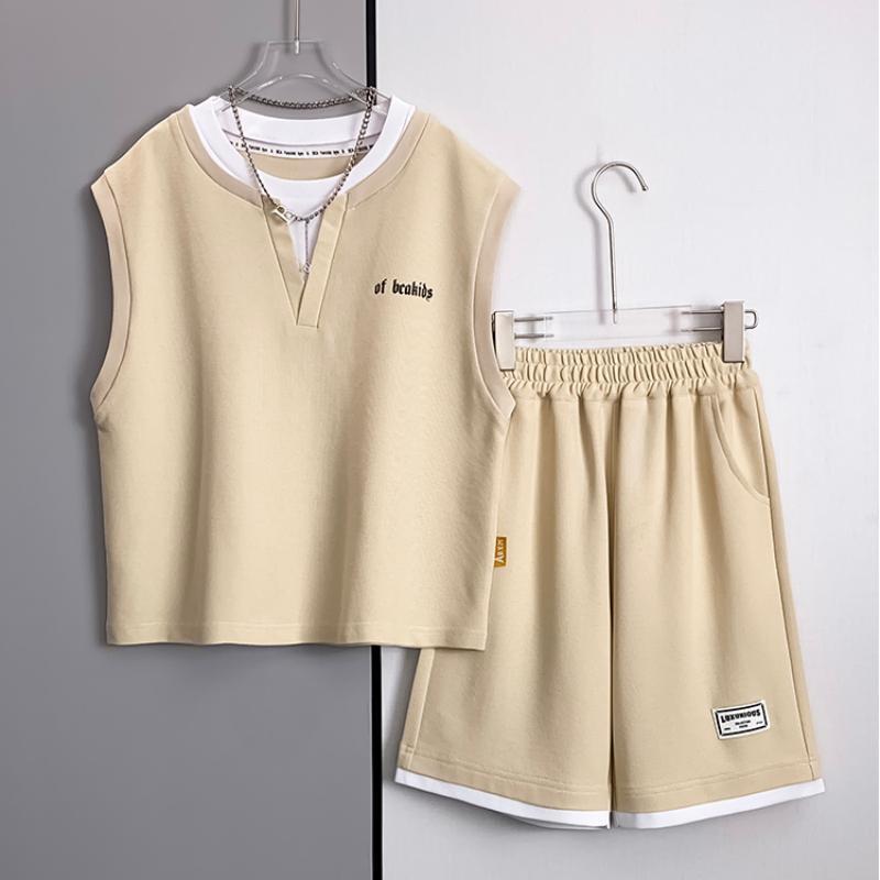 ・性別: 男子・スタイル: シンプル・セット種類: パンツセット・セット数: 2点・対象年齢: 中大児（8歳以上、140cm以上）・季節: 夏・袖丈: ノースリーブ・フード: なし・パンツ丈: 7分丈・厚み: 薄手・柄: アルファベット・素...