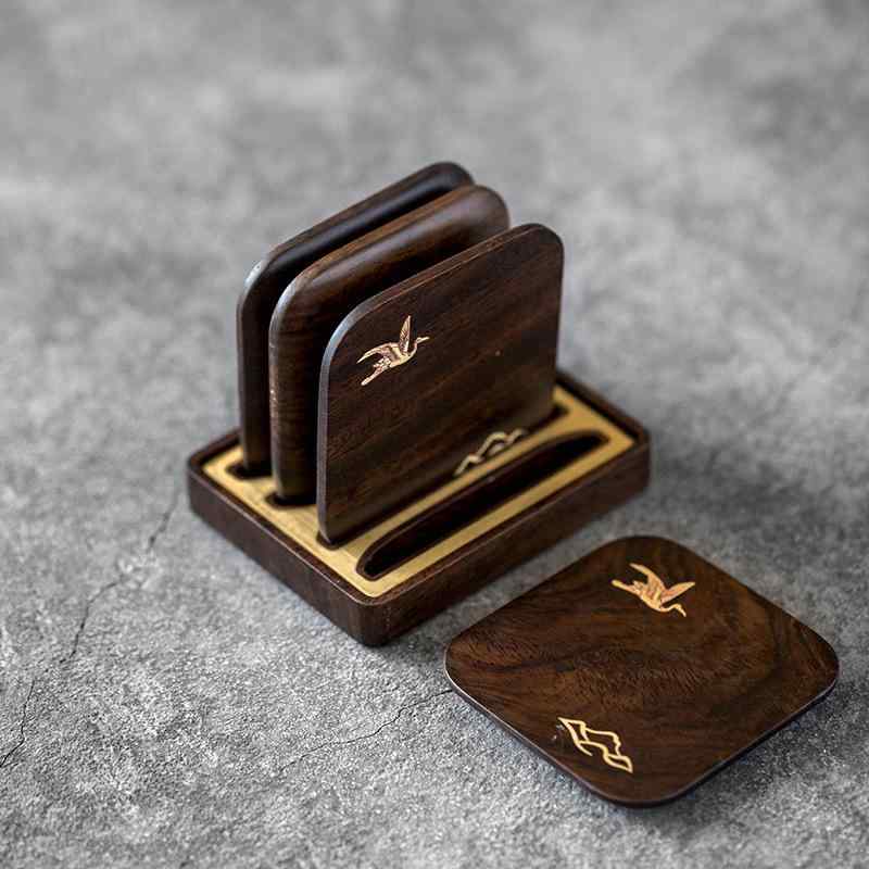 ・素材: 黒檀実木・仕様: 円形托4枚組,方形托5枚組,雲鶴杯托4枚組,雲鶴杯托5枚組・スタイル: 新中式