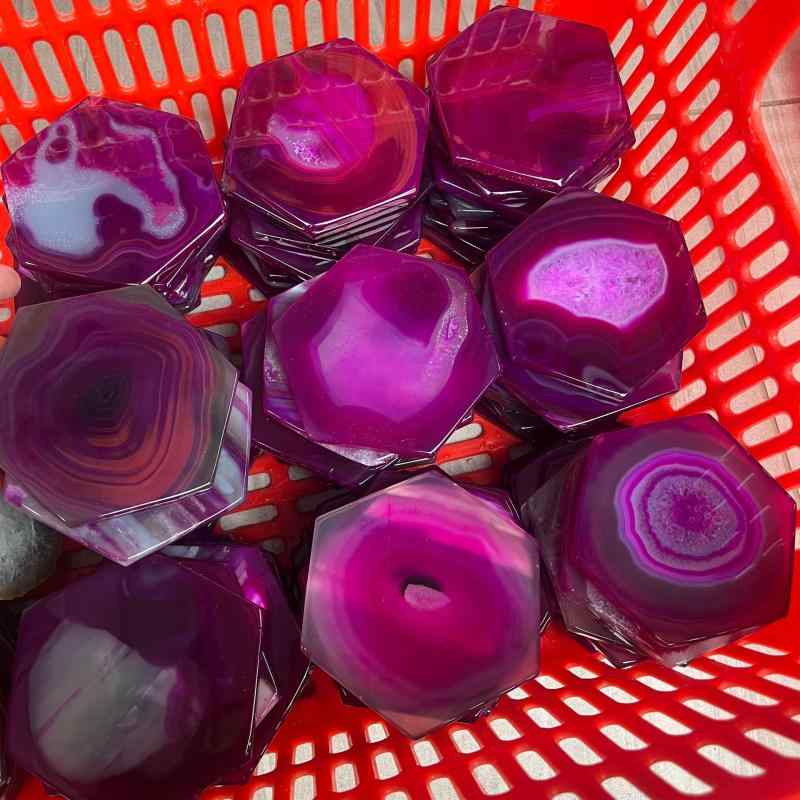 ・素材: メノウ・加工: 研磨加工・形状: 六角形・飾り方: 置き飾り・カラー: ローズレッド、ブルー・スタイル: 新中式