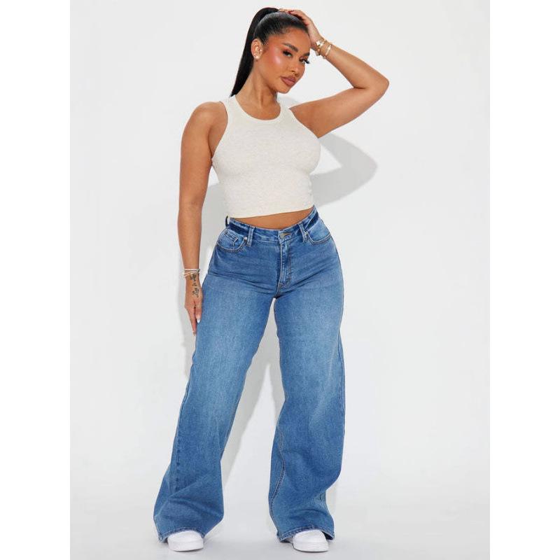 ・素材: デニム・主素材: コットン50%-70%・副素材: ポリエステル30%-50%・スタイル: ベーシック・丈: ロングパンツ・ウエスト: ハイウエスト・厚み: 中厚・加工: ユーズド・カラー: ブルー・サイズ: S,M,L,XL,X...