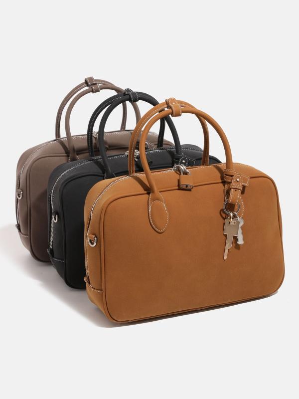 ・カラー: ブラック,グレー,ブラウン・スタイル: シティシンプル・素材: PU・タイプ: ボストンバッグ・サイズ: 中・ディテール: ステッチ,ロック・裏地: ポリコットン・形状: 横型スクエア・開閉: ジッパー・内部構造: ジッパー隠し...