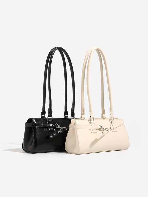 ・カラー: 白,黒・サイズ: 29x10x14cm・素材: PU・バッグサイズ: 中・裏地: ポリコットン・形状: 枕型・開閉方式: ジッパー・内部構造: ジッパー隠し袋,携帯袋,カード袋・硬さ: 中・外ポケット: 内貼袋・ストラップ数: 2本