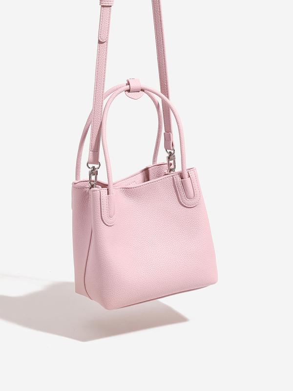 ・色: ピンク・サイズ: 18×11×18cm・スタイル: 都市シンプル・素材: PU・バッグサイズ: 中型・適用シーン: 日常・流行要素: ライチ紋, マカロンカラー・裏地: ポリコットン・形状: バケツ型・開閉方式: 磁扣・内部構造: ...