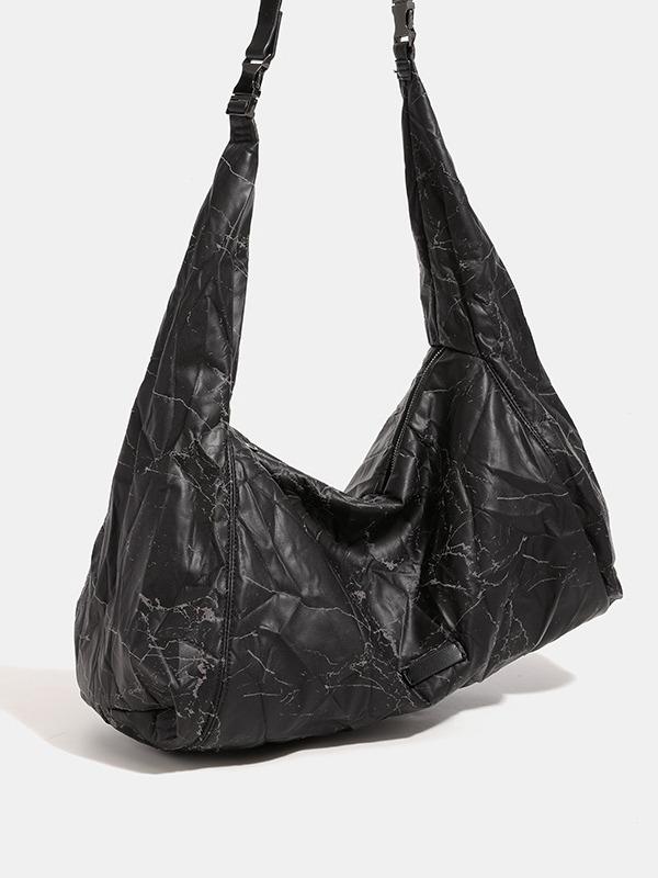 ・色: ブラックグレー・スタイル: ストリート・素材: PUレザー・種類: プリーツバッグ・サイズ分類: XL・裏地: ポリコットン・形状: ぎょうざ型・開閉: ジッパー・内部構造: ジッパー隠しポケット, スマホポケット, カードポケット...