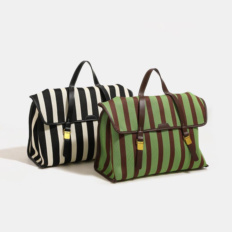 ・カラー: ストライプ白,ストライプ緑・サイズ: 小号 35x15.5x23cm,大号 41x15.5x25cm・性別: ユニセックス・素材: キャンバス・スタイル: 欧米レトロ・機能: 通気性・対応PCサイズ: 35.56cm・柄: スト...