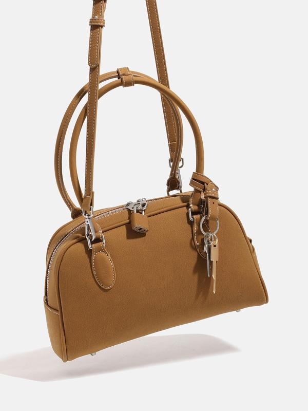 ・色: ピンク,ブラック,ブラウン,ブルー,グリーン・スタイル: シティカジュアル・素材: PU・タイプ: ボストンバッグ・サイズ: 小・ディテール: ステッチ,ロック・裏地: ポリコットン・形状: 横型スクエア・開閉: ジッパー・内部構造...