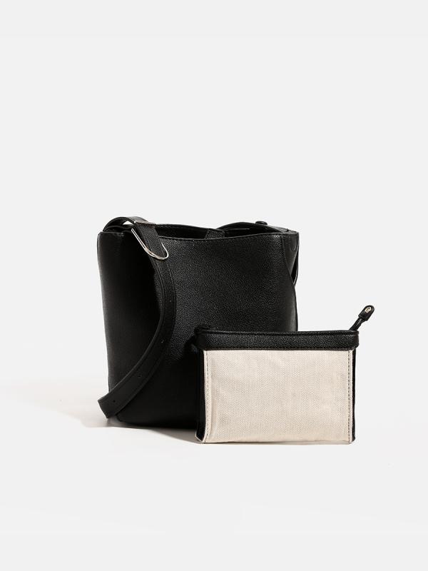 ・色: 白,黒・サイズ: 17.5x13x25cm・スタイル: 都市簡約・素材: PU・バッグサイズ: 中型・流行要素: ステッチ,ピース・裏地素材: 合成皮革・形状: バケツ型・開閉方式: マグネット・内部構造: 携帯ポーチ,カードポーチ...