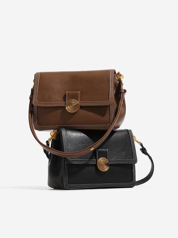 ・色: ブラウン,ブラック・サイズ: 26x10x20cm・スタイル: 欧米レトロ・素材: ポリウレタン・バッグサイズ: 中型・裏地: ポリコットン・形状: 横型方形・開閉: ロック・内部構造: ジッパー隠し袋,スマホ袋,カード袋,仕切りジ...