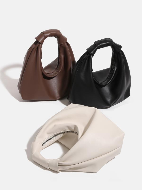 ・カラー: オフホワイト,ダークブラウン,ピンク・スタイル: シンプル・素材: PU・タイプ: ホーボーバッグ・バッグサイズ: ミディアム・ディテール: プリーツ,ステッチ,バックル・裏地: ポリコットン・形状: 饅頭型・開閉: ジッパー・...