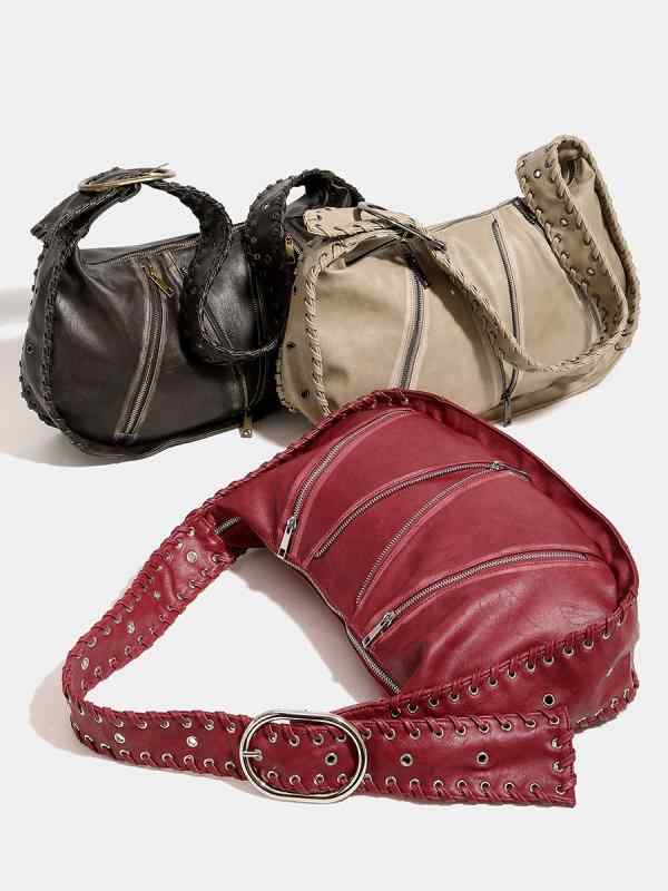 ・カラー: ブラウン,レッド,サンド・スタイル: ユーロアメリカンレトロ・素材: PU・バッグタイプ: バイカーバッグ・サイズ分類: 大型・流行要素: 織り,透かし,ステッチ,パッチワーク・裏地素材: ポリコットン・形状: ピロー型・開閉方...