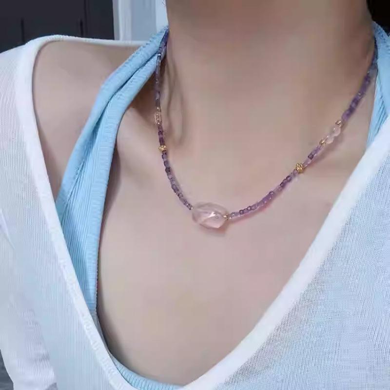 ・素材: 水晶・種類: アメジスト・チェーンスタイル: 鎖骨チェーン・色: アメジスト, ピンククォーツ・スタイル: シンプル・スタイル分類: ファッション通勤・カテゴリ: ネックレス