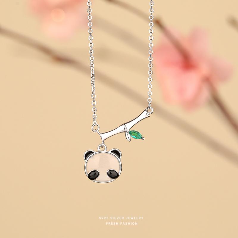 ・素材: 925シルバー・加工: 玉石嵌め込み・デザイン: パンダ・チェーンタイプ: 鎖骨チェーン・長さ: 41-50cm・色: グリーン,白玉髄,ホワイトゴールドメッキ・スタイル: 個性・対象: 女性