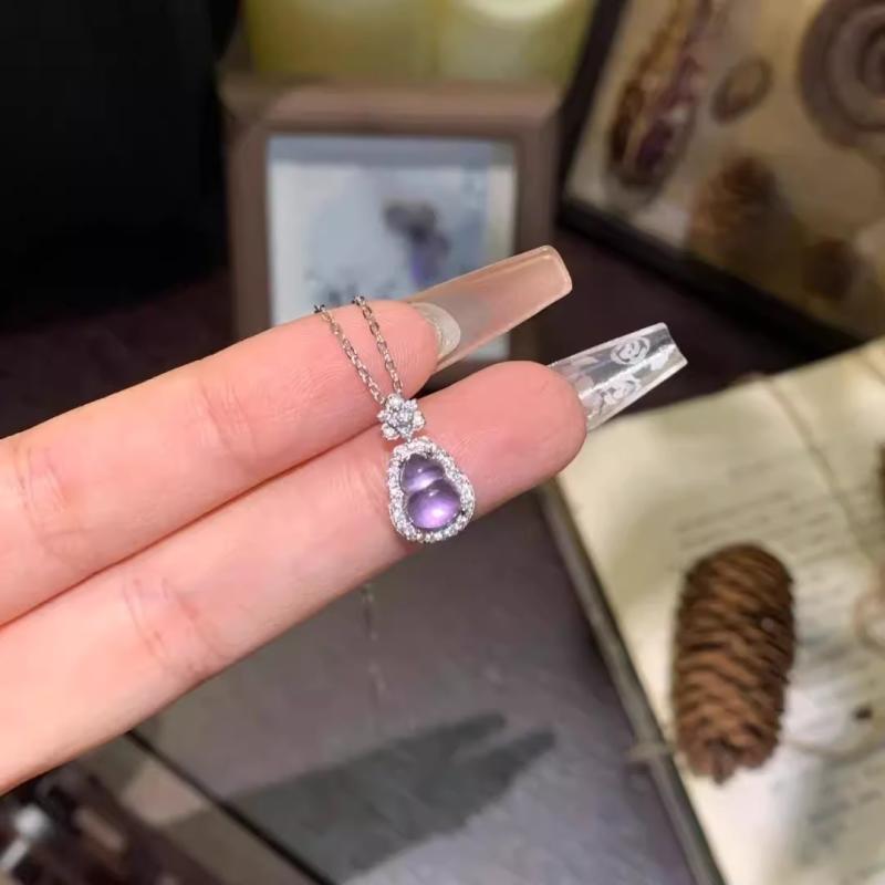 ・素材: 925シルバー・加工: クリスタルインレイ・デザイン: 花卉・チェーンスタイル: Oチェーン・長さ: 41cm-50cm・色: 天然アクアマリン, 天然アメジスト・純度: 925シルバー・流行要素: ひょうたん・スタイル: ファッ...