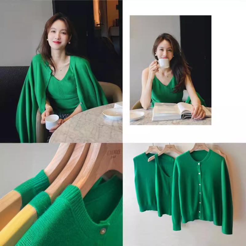 ・素材: ウール・柄: 無地・セット: 3点セット・スタイル: カーディガン・フィット: スリム・袖型: ストレート・ネック: ロークルーネック・袖丈: 長袖・カラー: ベージュ,ブラック,ホワイト,グリーン・サイズ: M,L・ウール含有率...