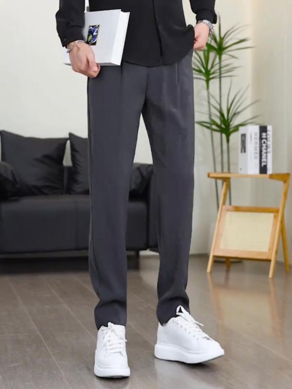 ・タイプ: ロングパンツ・シルエット: ルーズ・丈: ロング・ライズ: ミッド・フロント: ボタン・厚み: 薄手・柄: 無地・素材: 化学繊維混紡・主素材: ポリエステル96%以上・用途: 日常・裾: ストレート・加工: ノーアイロン・ディ...