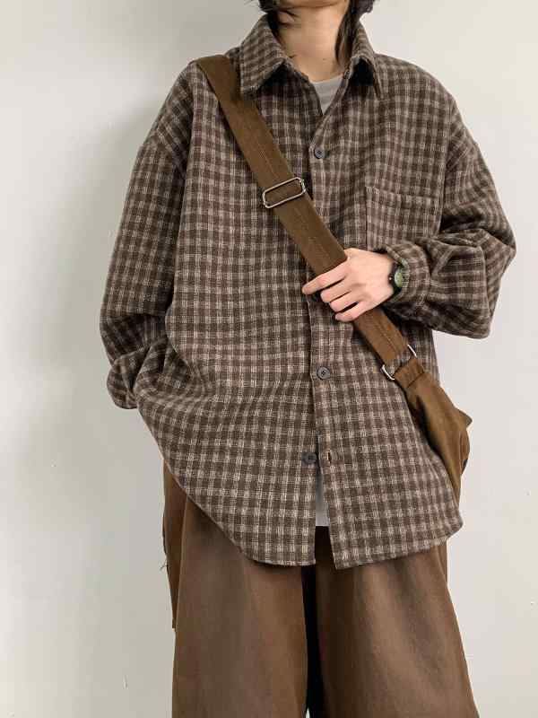・素材: ポリエステル96%以上・機能: ノンアイロン・糸番手: 20番手・スタイル: 香港風・タイプ: 開衫・シルエット: ルーズ・襟型: 折り襟・袖丈: 長袖・柄: チェック・厚み: 普通・ディテール: ポケット・対象: 青少年・シーン...