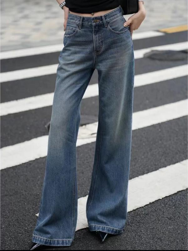 ・素材: デニム・主素材含有率: 95%以上・パンツ丈: ロング・ウエスト: ハイウエスト・厚み: 中厚・デザイン要素: ポケット・色: ブルー・サイズ: XS,S,M,L,XL・スタイル: 通勤・伸縮性: 微弾力・パンツ型: 微喇・加工:...