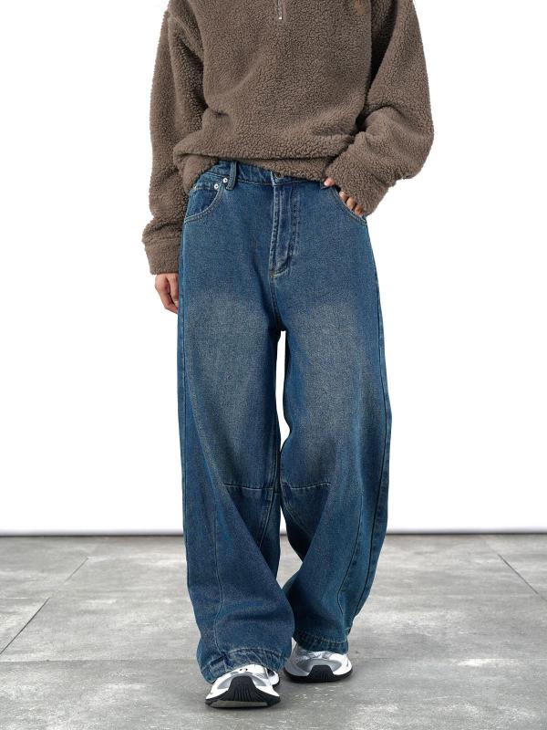 ・生地: デニム・主素材: コットン95%以上・スタイル: ワイドパンツ・丈: ロング・ウエスト: ハイウエスト・厚み: 厚手・デザイン要素: ステッチ・色: ブルー・サイズ: S,M,L・ストレッチ: 微弾性・パンツ形状: ルーズフィット