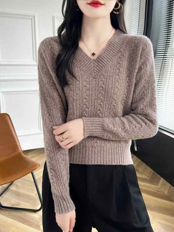 ・着用方法: プルオーバー・シルエット: レギュラー・丈長: ミディアム (50-65cm)・襟型: Vネック・袖型: ドロップショルダー・袖丈: 長袖・厚み: 厚手・デザイン要素: ツイスト・加工: 拼接・色: オフホワイト,ベージュ,ピ...