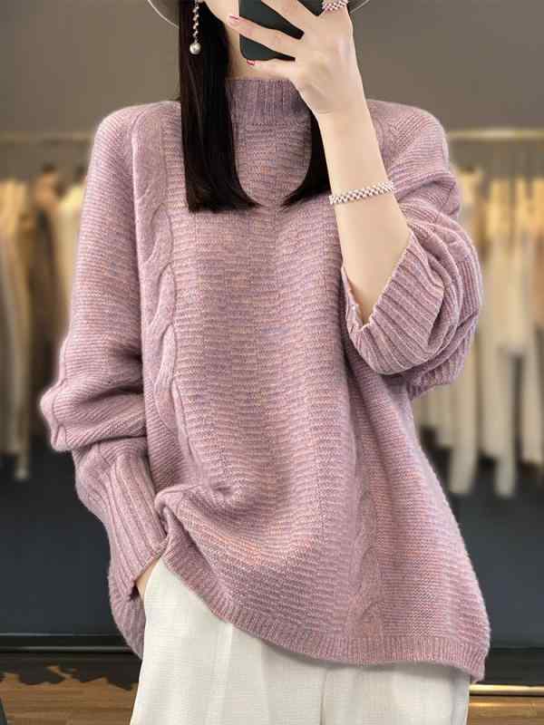 ・シルエット: ゆったり型・着丈: 普通款(50cm超65cm以内)・襟型: ハーフハイネック・袖型: ラグランスリーブ・袖丈: 長袖・厚み: 厚手・編み方: 横編み・加工: ピース・カラー: ミントグリーン,パープル,ラベンダー,オフホワ...