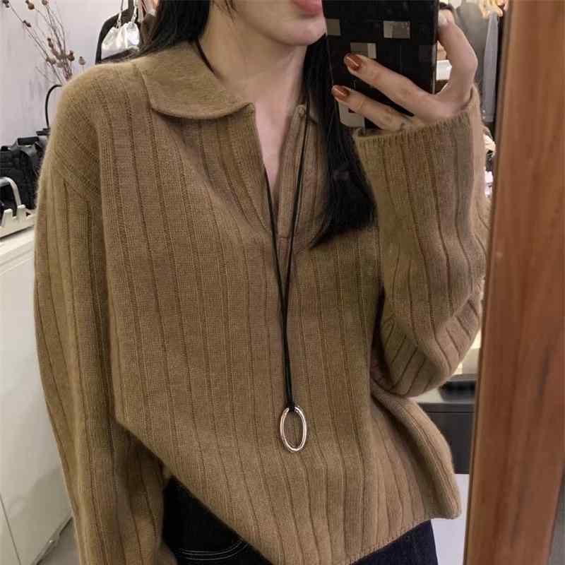 ・素材: ウール・主素材含有率: 95%以上・柄: 無地・組み合わせ: 単品・タイプ: プルオーバー・シルエット: ルーズ・袖タイプ: 通常・襟: ポロ襟・袖丈: 長袖・加工: ニット・カラー: キャメル, ライトグレー, ブラウン・サイズ...