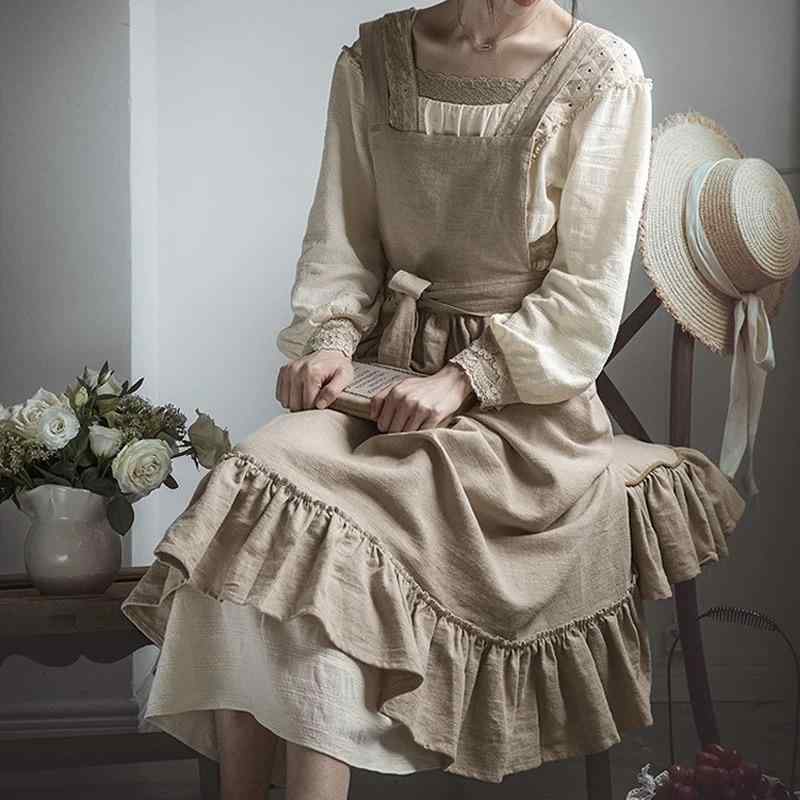 ・タイプ: 無袖エプロン・用途: 防水・素材: コットン100%・生地重量: 200gsm・サイズ: フリーサイズ・カラー: ベージュフリル,レッドフリル,ブルーフリル