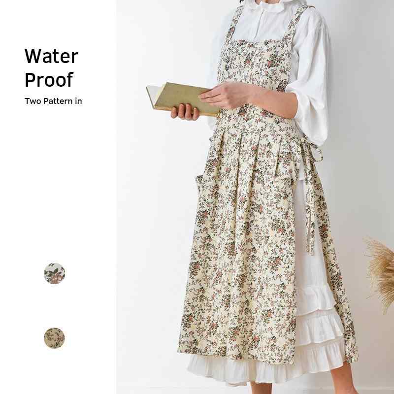 ・分類: 無袖エプロン・用途: 防水・素材: コットン100%・サイズ: フリーサイズ・スタイル: モダンシンプル・柄: 小花柄、花、草、葉・カラー: 白、ブラウン・対象: 女性