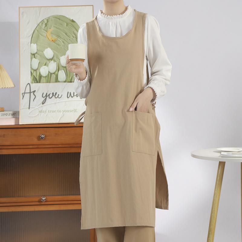 ・タイプ: 無袖エプロン・用途: 防汚・素材: コットン100%・サイズ: フリーサイズ・スタイル: モダンシンプル・柄: 無地・カラー: カーキ、グレー、ピンク