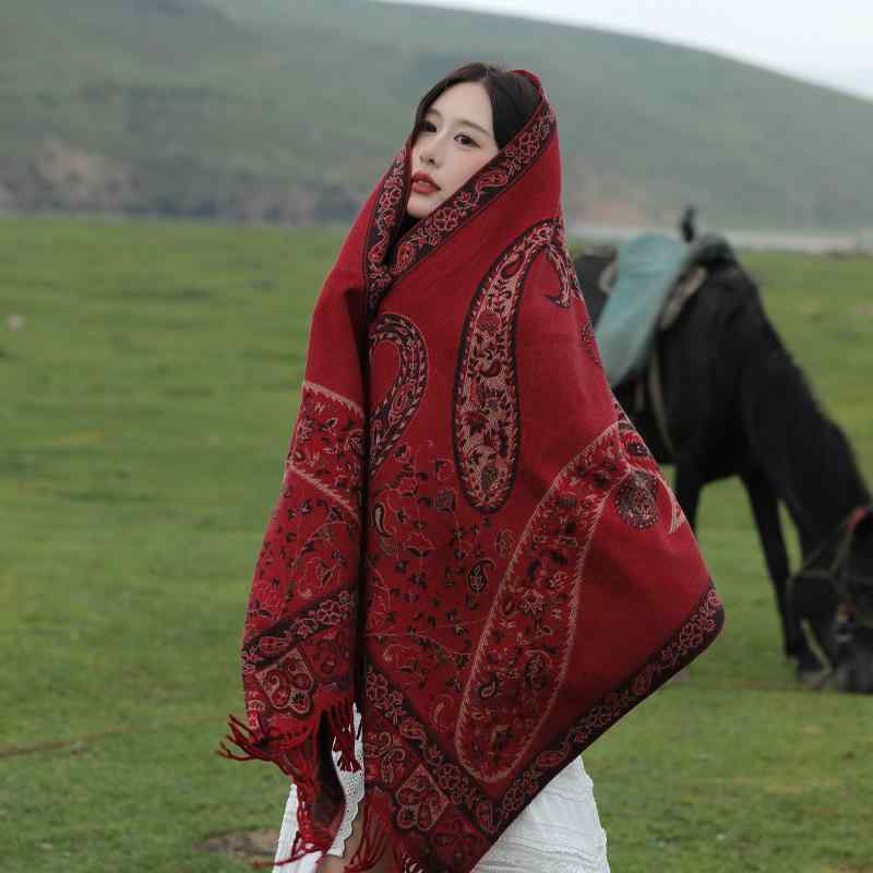 ・性別: 女性・素材: フェイクカシミア・カラー: レッド, ブラウン, ベージュ, グレーグリーン, ブラックレッド, ワインレッド, ブルーパープル, グリーン, パープルレッド・スタイル: レトロ民族風・編み方: 経編・柄: 花柄・機...