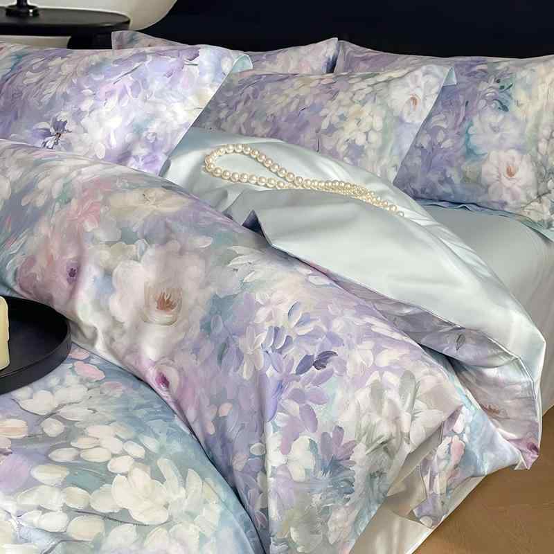 ・サイズ: 1.5mベッドシーツ四件セット(掛け布団カバー200×230cm),1.8mベッドシーツ四件セット(掛け布団カバー200×230cm),2.0mベッドシーツ四件セット(掛け布団カバー220×240cm)・カラー: 紫,ライトブル...