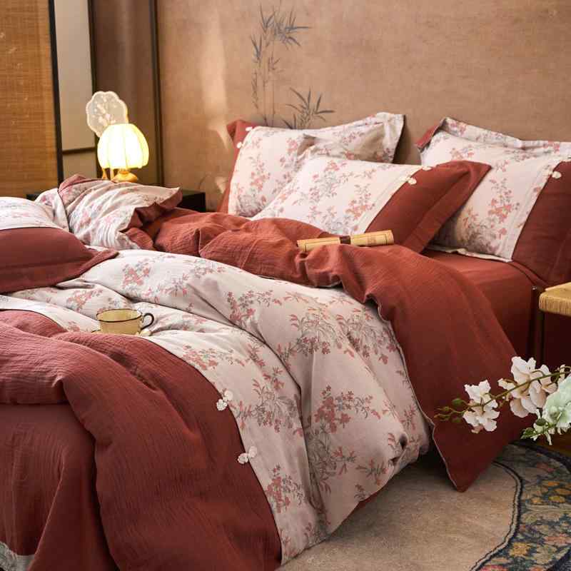 ・素材: コットン100%・糸数: 60番手・染色: 活性染色・重量: 2500-3000g・柄: 植物花・款式: ベッドシーツ式・花型: 紅蕊,陌森,南鸢,青栀,纤芷,玉茗・サイズ: 1.5mベッドシーツ4点セット（デュベットカバー200...