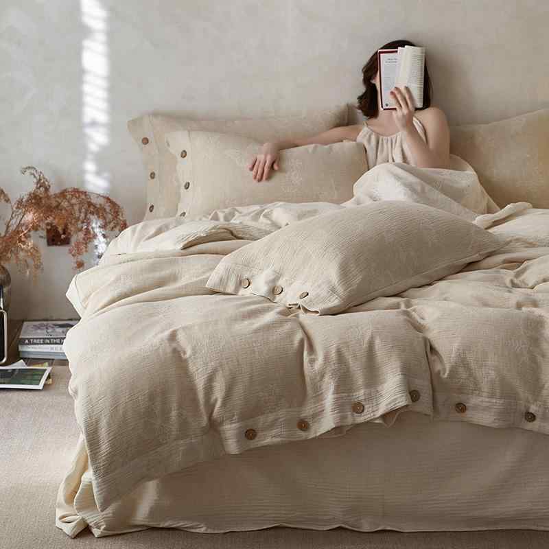 ・素材: コットンリネン・スタイル: ベッドシーツ型・デザイン: 侘び寂び風・セット内容: 4点セット・サイズ: 1.5m(被套200×230cm, ベッドシーツ245×250cm, 枕カバー48×74cm×2), 1.8m(被套200×2...