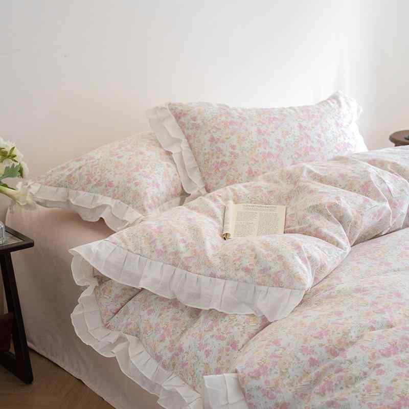 ・素材: コットン100%・柄: 植物花柄・スタイル: ベッドスカート式・色: ピンク,ライトブルー,ライトグリーン・サイズ: 1.5mベッドシーツ4点セット,1.8mベッドシーツ4点セット,2.0mベッドシーツ4点セット,1.5mベッドス...