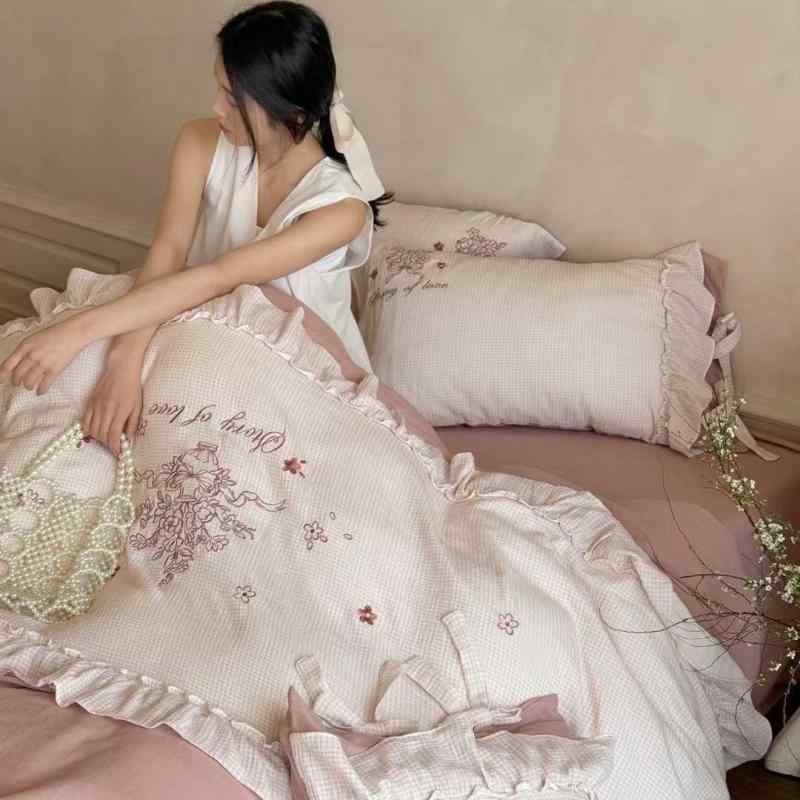 ・重量: 500g～800g・柄: 無地,植物花卉・款式: ベッドシーツ式・カラー: ピンク,グリーン,ブルー・サイズ: 1.5m四件セット(掛け布団カバー200×230cm,ベッドシーツ245×250cm,枕カバー48×74cm×2),1...