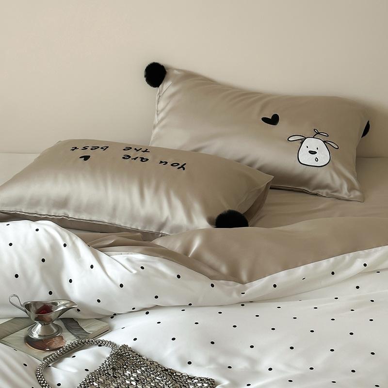 ・生地糸数: 100番手・染色加工: 活性染色・織り加工: 刺繍、印花・重量: 1000g～1500g・柄: 無地・スタイル: ベッドシーツ、ベッドスカート・パターン: ポルカドットココナッツ、ポルカドットマンボ、ハートミルクコーヒー・サイ...