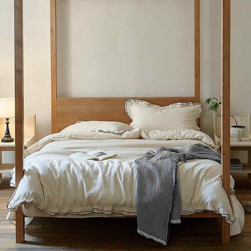 ・素材: ガーゼ・柄: 無地・スタイル: ベッドシーツ式・色: ホワイト・セット内容: 四件セット・サイズ: 1.5m (被罩200×230cm, 床単245×250cm), 1.8m (被罩200×230cm, 床単245×250cm),...