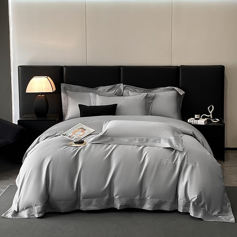 ・加工: 刺繍・染色: 活性染め・重量: 3000g-3500g・パターン: 無地・スタイル: ベッドシーツ式・カラー: グレー,ベージュ,ライトブルー,ゴールド,ミルクティーグリーン・サイズ: 1.5ベッド四件セット(被套200×230c...