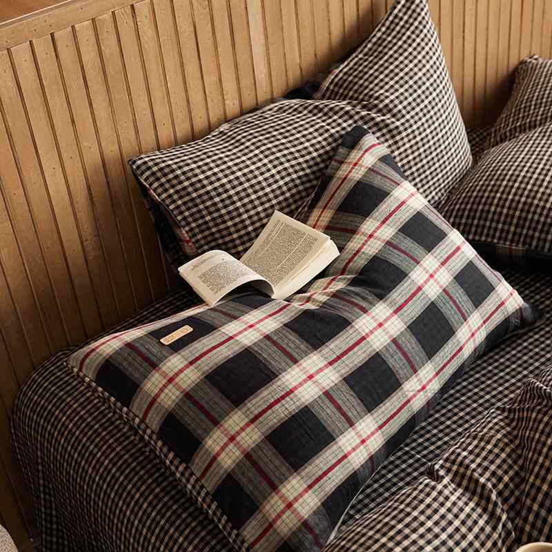 ・素材: 100%コットン・パターン: ブラック大チェック,ブラウン大チェック,ブルーブラウンチェック・サイズ: 枕カバー1対,シングル掛け布団カバー200×230cm,シングル掛け布団カバー220×240cm,1.2mベッド用3点セット-...