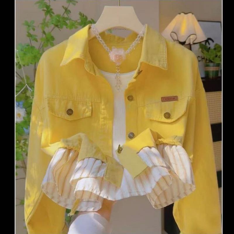 ・生地: デニム・主素材: ポリエステル95%以上・柄: ジオメトリック・シルエット: ルーズ・セット: 単品・厚み: 中厚・丈: 普通(50cm超65cm以内)・袖丈: 長袖・袖型: ストレート・ネックライン: ハルターネック・ディテール...