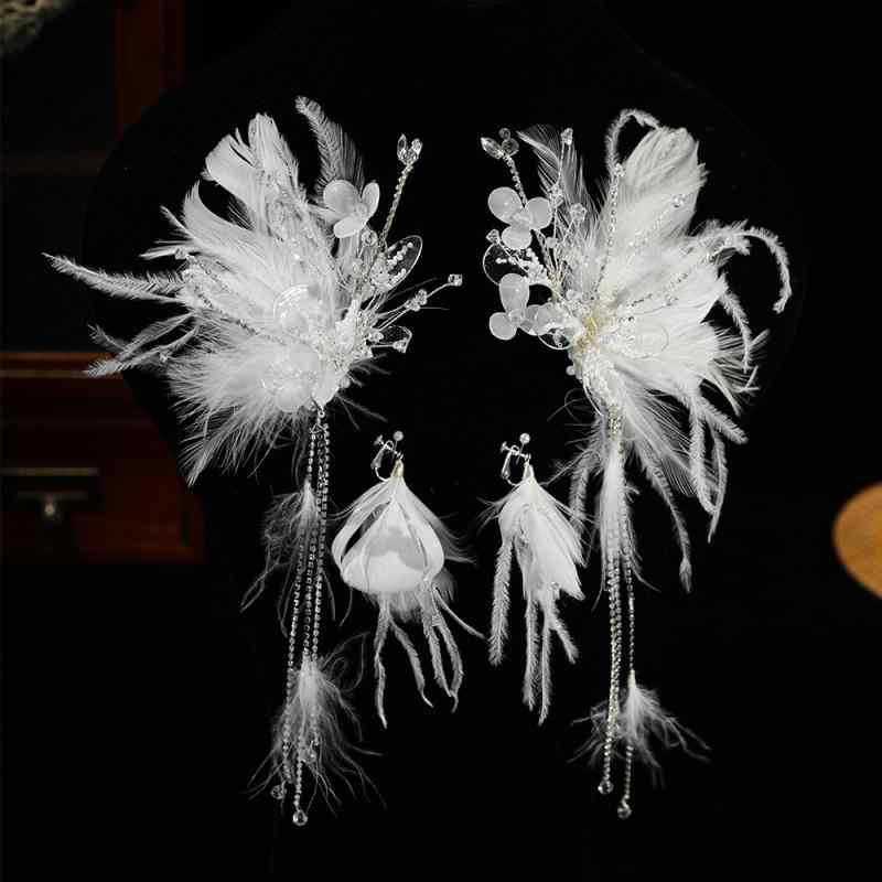 ・素材: 羽毛・加工: 手作業・分類: 尖嘴クリップ・デザイン要素: 水滴・スタイル: プリンセス・スタイル分類: 清新甘美・対象: 女性用