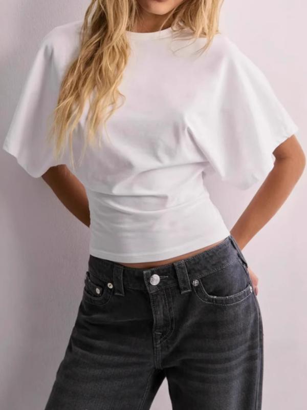 ・素材: ポリエステル・首元: クルーネック・袖丈: ショートスリーブ・袖型: ドルマンスリーブ・着丈: ミディアム(50-65cm)・シルエット: スリム・柄: 無地・色: ホワイト,グレー,ブラック,ピンク,ダークグレー,ブラウン・サイ...