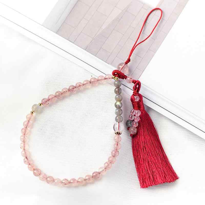 ・素材: ストロベリークォーツ・加工: 手編み