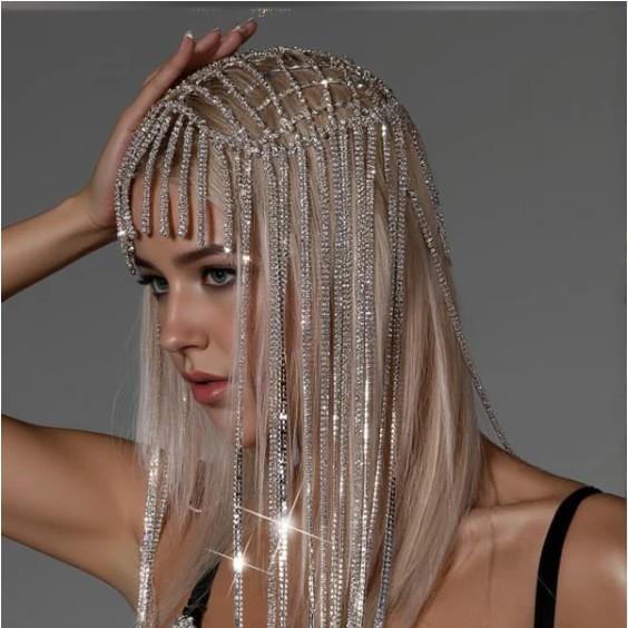 ・素材: ラインストーン・スタイル: INS風・流行要素: フリンジ・款式: ヘアチェーン・加工: メッキ・色: シルバー,ゴールド